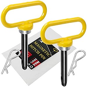 EilxMag Magnetic Hitch Pin, Lawn Mower Trailer Hitch Pins - Strong Heavy Duty Neodymium Magnet Trailer Gate Pin - for Utility Carts, Lawn Tractors - Simple One Handed Hook On & Off（Yellow, 2PCS）