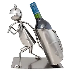 BRUBAKER Wine Bottle Holder 'Frog' - Table Top Metal Sculpture - with Greeting Card