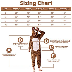 EJsoyo Onesie Adult Reindeer Costume Dinosaur Sleepwear Animal Lion Mouse Cosplay Pajama Teens Halloween Costume (Large, Brown Mouse)