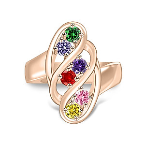 ORFANDE Personalized Mothers Ring with 1-7 Simulated Birthstones Custom Birthstone Ring for Women Engraved Birthstone Ring for Mother Grandma