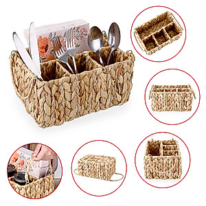 Sumnacon Water Hyacinth Utensil Holder,Farmhouse Flatware Silverware Organizer Countertop for Spoon Fork Knife,Rustic Utensil Caddy for Kitchen,Picnic,Party,Countertop