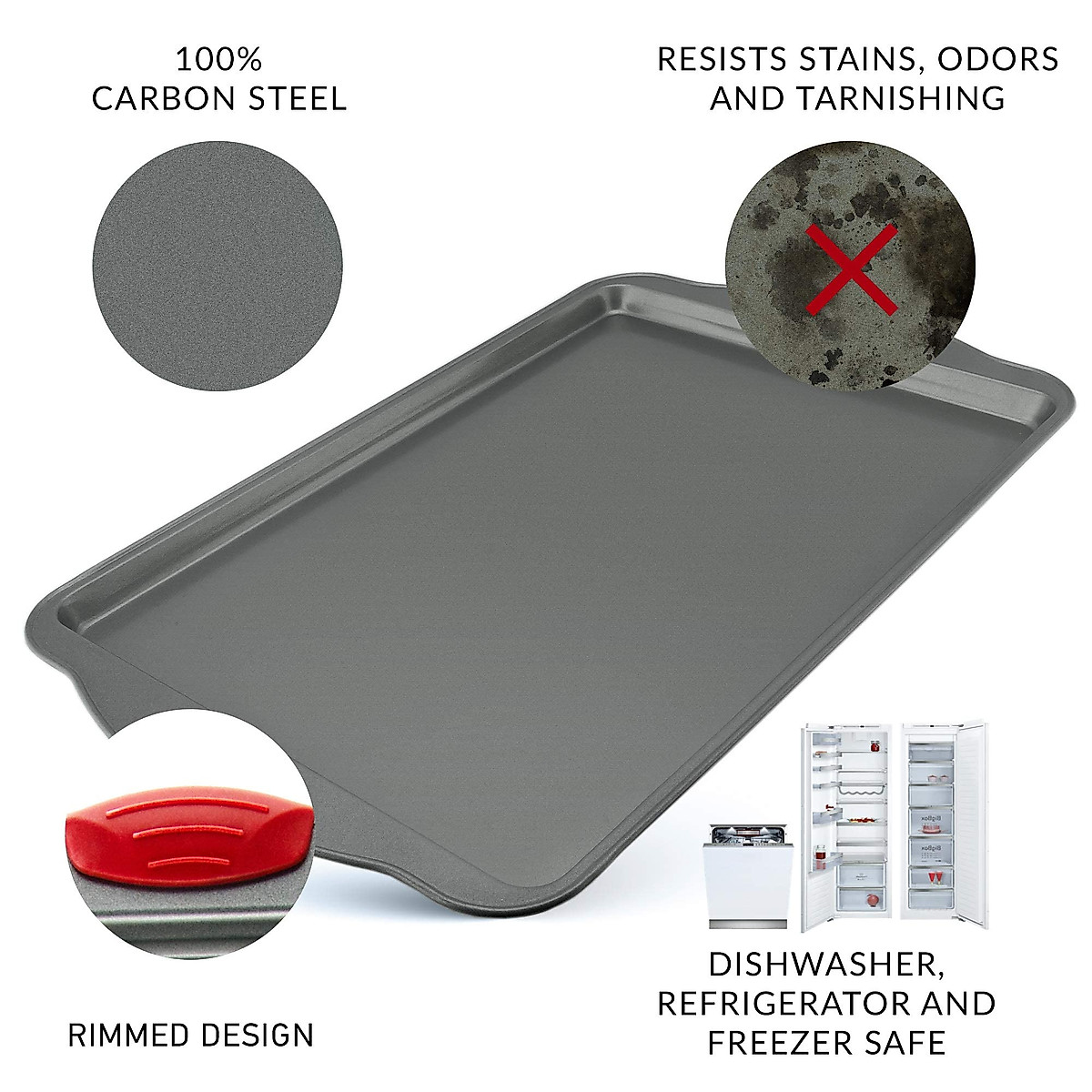 Boxiki Kitchen Non-Stick Baking & Cookie Sheet Pan Non-Toxic 11x14 Inch Rimmed Carbon Steel Baking Sheet. Dent, Warp and Rust Resistant. Heavy Gauge Steel Oven Baking Sheet. 1 Tray.