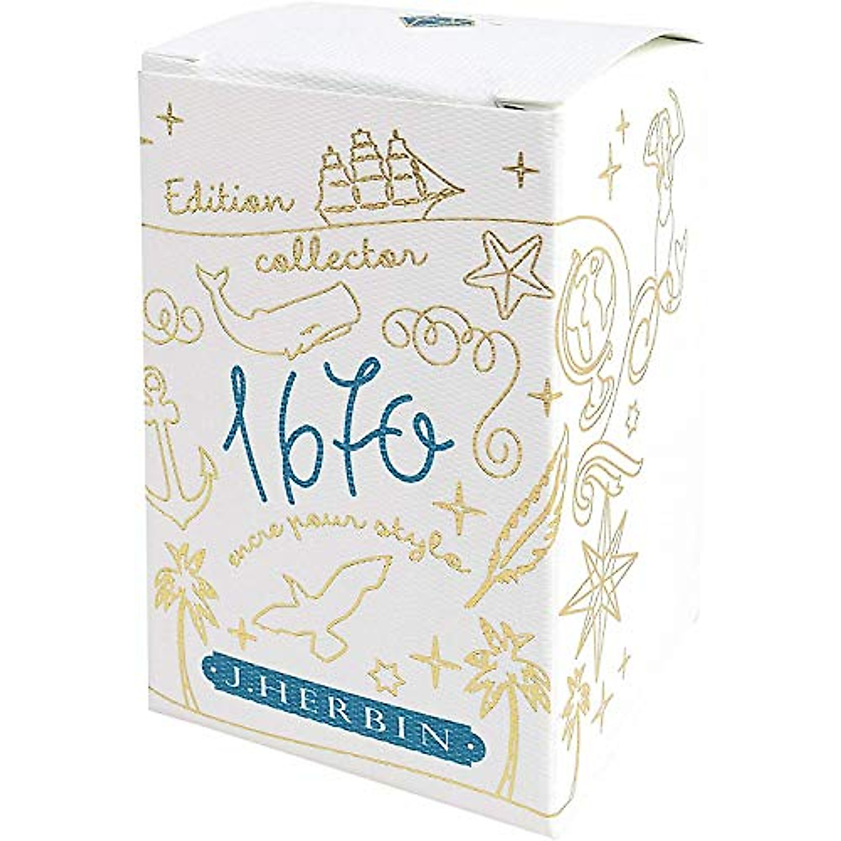 J. Herbin 1670 Anniversary Inks - Gold Sheen 50 ml Bottled - Emerald of Chivor (Emerald Green-Blue Ink)