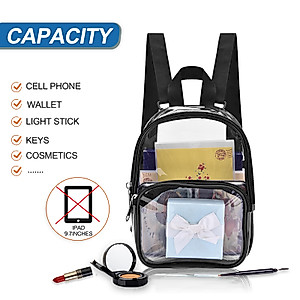 USPECLARE Clear Mini Backpack with Size 7.5"x2.8"x9" for Girls , Waterproof Small Clear Backpack for Security Travel, Concert & Sport Events(Black)