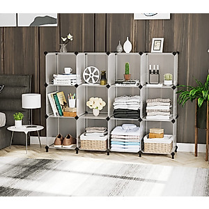 AWTATOS Cube Storage Organizer Modular Storage 12 Cube Bookshelf DIY Plastic Closet Storage Shelves with Wooden Mallet, Ideal Storage Solution for Home, Office, Bedroom, Translucent White