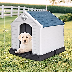 ZENY Plastic Dog House - Waterproof Dog Kennel with Air Vents and Elevated Floor All Weather Indoor Outdoor Insulated Doghouse Puppy Shelter, Easy to Assemble