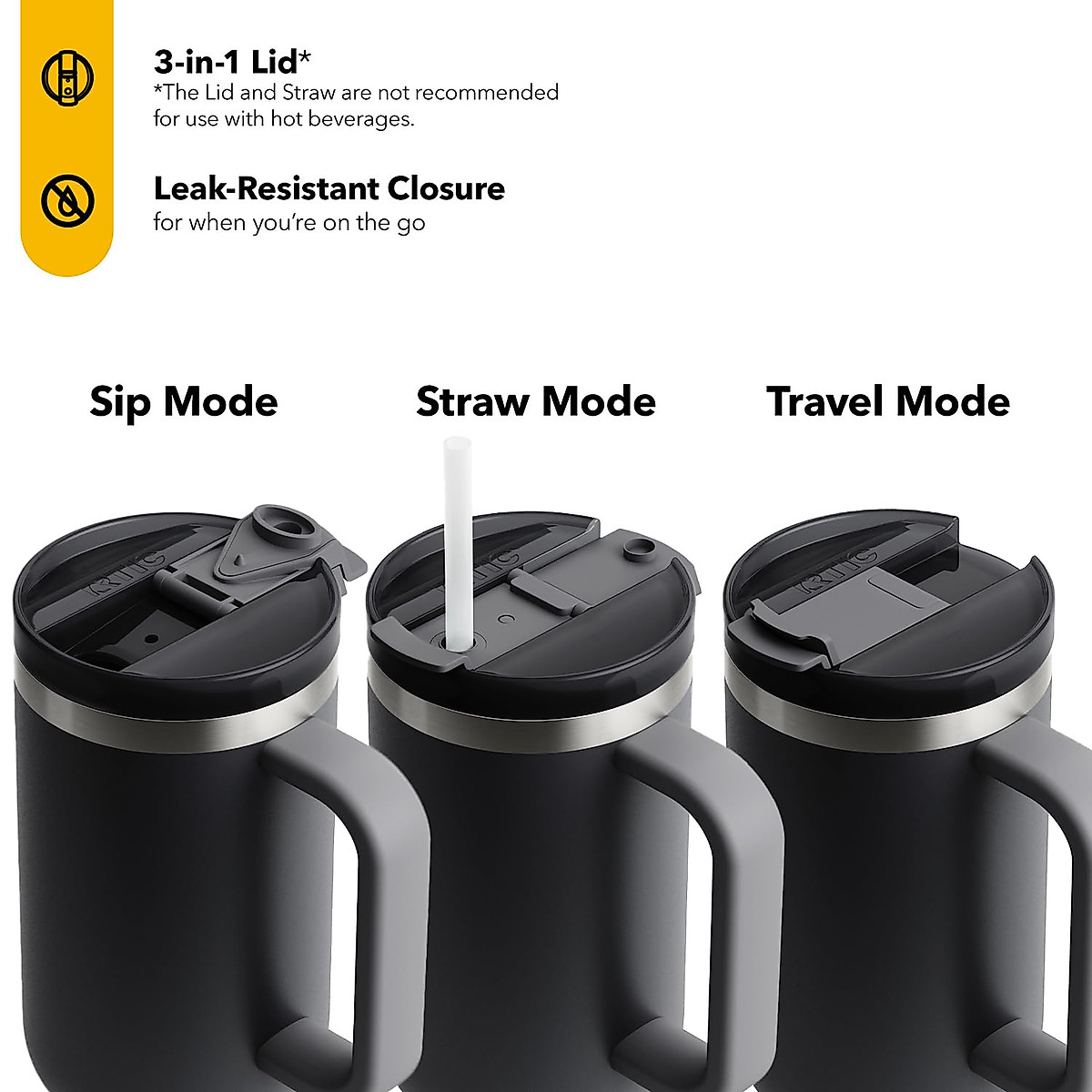 RTIC 30 oz Road Trip Tumbler Double-Walled Insulated Stainless Steel Portable Travel Coffee Mug Cup with Lid, Handle and Straw, Black