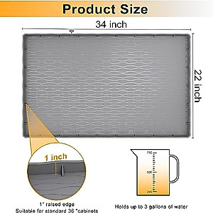 Under Sink Mat for Kitchen Waterproof, 34" × 22" Silicone Bathroom Sink Mat, under sink Liner drip tray and protectors for bottom of kitchen sink, Fits 36'' Stand Cabinets (Gray)