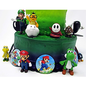 Mario Brothers Birthday Party 22 Piece Mario Birthday Cake Topper Featuring Mario, Luigi, Bullet, Toad, Mushroom, Goomba, Koopa, Shy, Bomb, Lakitu Spiny, Mario Coins, Large Bomb, and 6 Mario 1"