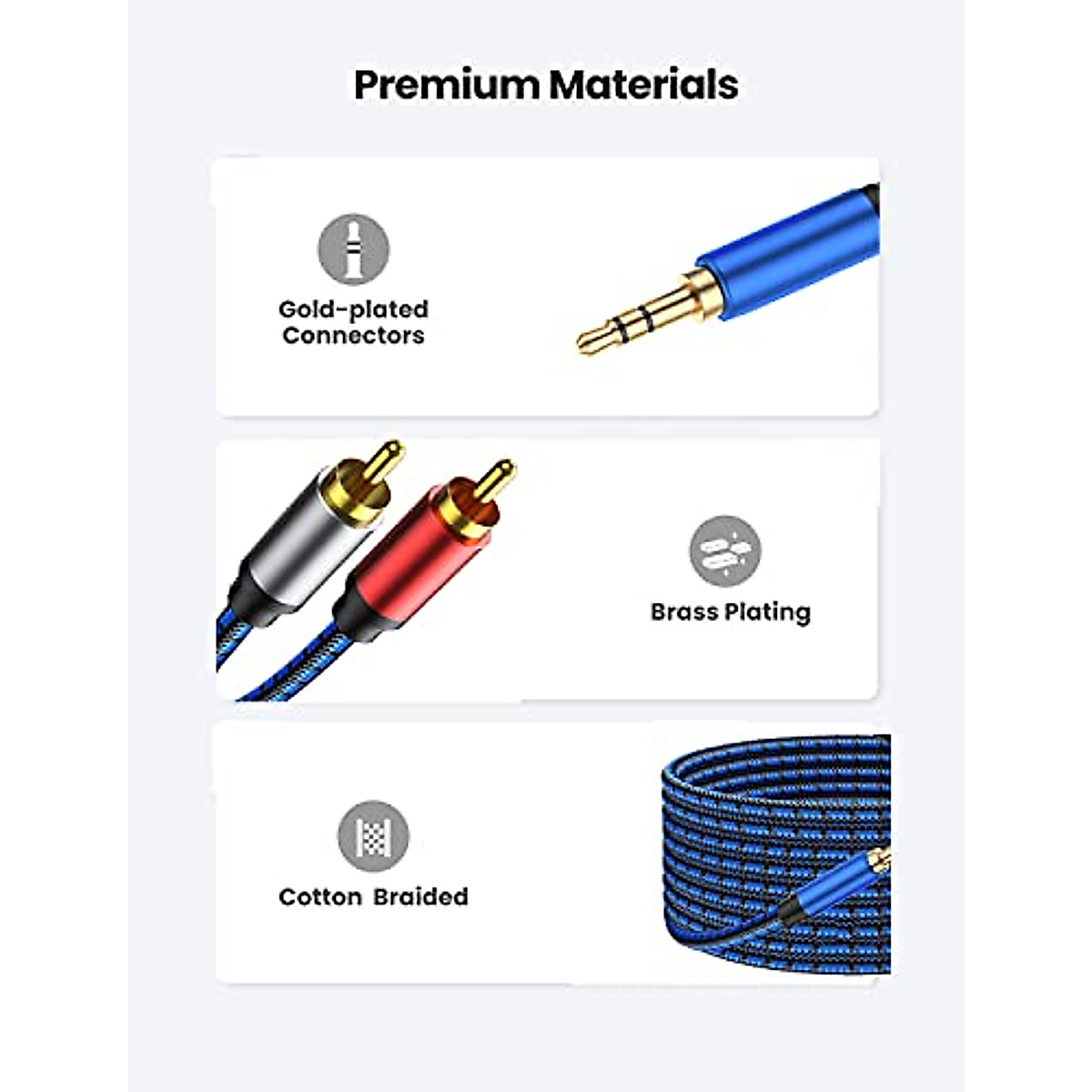 NC XQIN RCA to 3.5mm, 3.5mm to RCA Cable 20 ft RCA to Aux HiFi Sound 3.5mm to RCA Audio Cable Nylon Braided Aux to RCA Cord for Smartphones, MP3, Tablets, Speakers, HDTV
