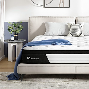 Avenco King Mattress 10 Inch, Hybrid Mattress King Medium Firm, King Mattress in a Box with Gel-Infused Memory Foam & Pocketed Springs, Motion Isolation, Breathable Knit Fabric, Strong Edge Support