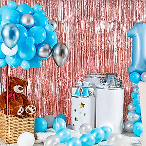 Rose Gold 3 Pack Metallic Tinsel Foil Fringe Curtains, 3.3x8.3 Feet Rose Gold Streamers Backdrop for Party, Door Streamers Party Decorations, Party Streamers for Birthday Christmas Party Decorations