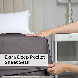 Extra Deep Cal King Sheet Set - 6 Piece Breathable & Cooling Sheets - Hotel Luxury Bedding Set with 18-24 Inch Extra Deep Pockets - Easy Fit - Super Soft, Wrinkle Free and Comfy - Grey, Cal King Size