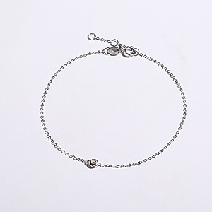 Carleen 18K Solid Gold One Genuine Bezel Set Small Tiny Round 0.015ct Diamond Dainty Bracelet Minimalist Delicate Fine Jewelry For Mom Women Friendship Adjustable (White Gold)