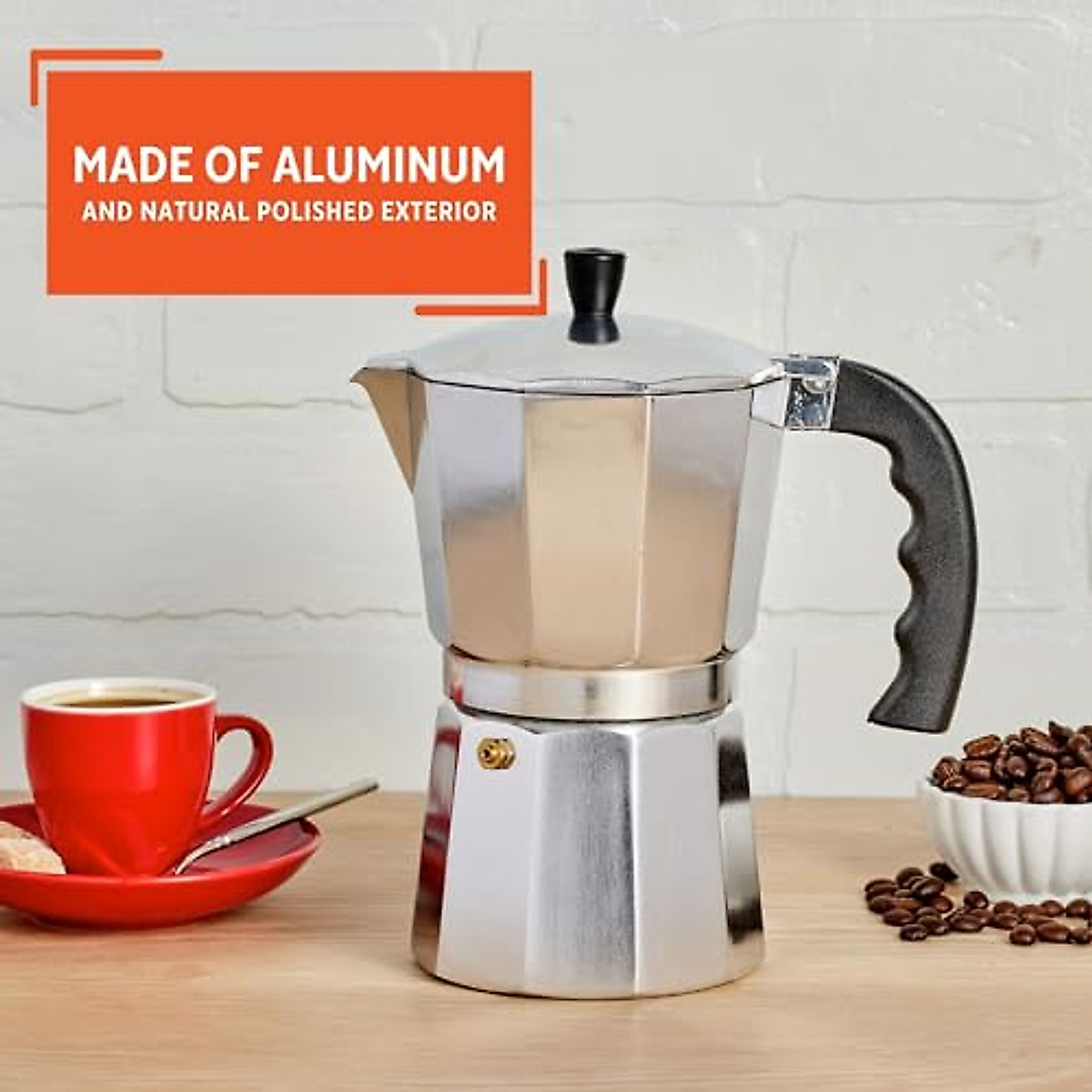 Imusa USA Aluminum Stovetop 6-cup Espresso Maker (B120-43V), Silver