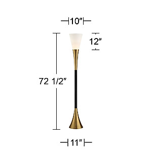 Possini Euro Design Piazza Mid Century Modern Glam Style Torchiere Floor Lamp 72.5" Tall Black Antique Brass Metal White Glass Shade for Living Room Reading House Bedroom Home Office