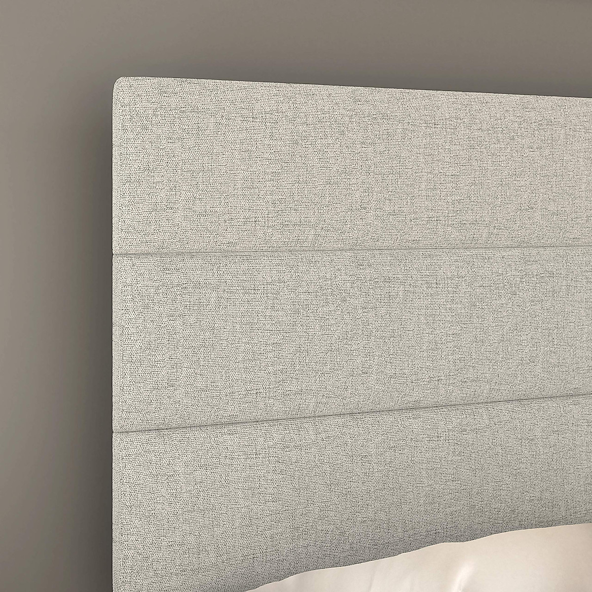 Boyd Sleep Ravenna Upholstered Platform Bed Frame Mattress Foundation with Tri-Panel Headboard and Strong Wood Slat Supports: Linen, White, Full