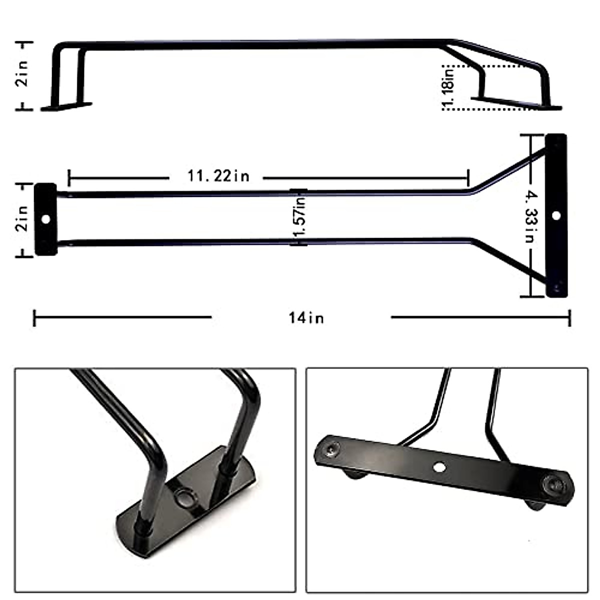 DZHJKIO Black Stemware Rack,Wire Hanging Rack,Under Cabinet Wine Glass Rack,Wine Glass Hanging Rack 2 Pack 14 Inch