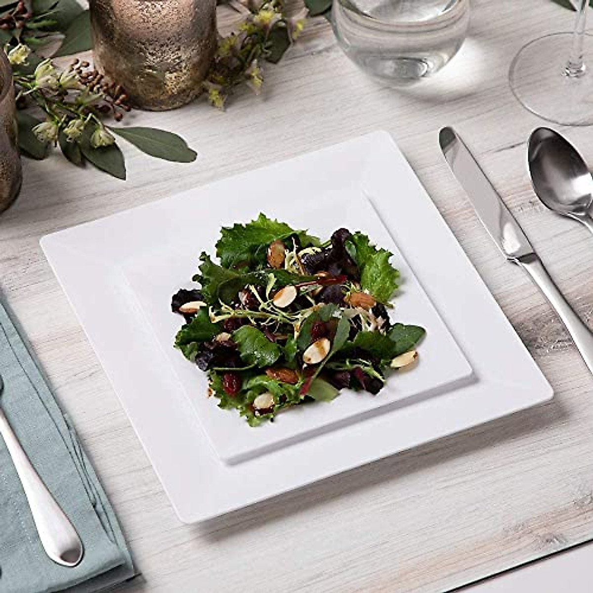 Aya's Cutlery Kingdom Disposable Square Plastic Plates - 60 Pack - 30 x 9.5 Dinner and 30 x 6.5 Salad Combo Plate - Premium Heavy Duty - Fancy and perfect for a Party, Wedding, or Birthday