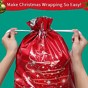Christmas Gift Bags Assorted Sizes - 20PCS Drawstring Christmas Bags for Presents, Christmas Wrapping Bags Bulk, Plastic Xmas Favor Bags, 4 Designs (5 of Each) Extra Large/Big/Medium/Small Sizes
