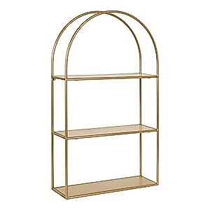 Kate and Laurel Monroe Modern Arched Wall Shelf, 18 x 31, Gold, Decorative 3 Tier Floating Wall Shelves with Glamorous Finish and Robust Storage Capacity