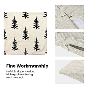 CXMEIFLY Christmas Pillow Covers 18x18 Inch Set of 2 Cream Black Christmas Tree Decor Throw Pillows Winter Xmas Holiday Outdoor Cushion Cases for Couch Bed Decorations