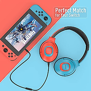 COOSII Q5 Gaming Headsets with Microphone for Nintendo Switch, Wired Stereo Noise Isolation Headphone with Shareport Mute Function, Foldable On Ear Compatible Cellphones School Tablet Laptop- Red Blue