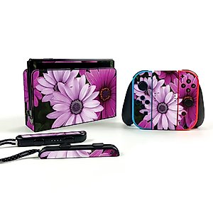 MightySkins Skin Compatible with Nintendo Switch OLED - Purple Flowers Protective, Durable, and Unique Vinyl Decal wrap Cover Easy to Apply, Remove, and Change Styles Made in The USA NISWIOL
