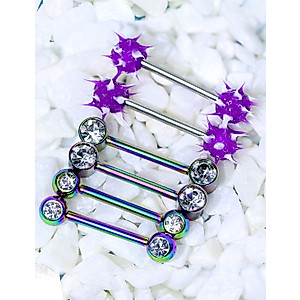 Yaalozei 14G Nipple Rings Piercing Jewelry for Women 316L Stainless Surgical Steel Nipple Tongue Nipplerings ring Bar Barbell Piercing jewelry Stud Hoops Purple Colorful Rainbow Shining Cute 14mm