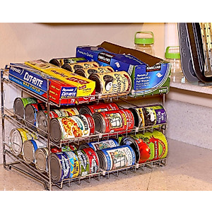 SimpleHouseware Stackable Can Rack Organizer + Plastic Freezer Storage Organizer