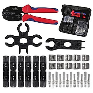 37 in 1 Solar Crimping Tool Kit,Wire Stripper, 6 Pairs of Male/Female Solar Panel Cable Connectors, 1 Crimper Tool,2pcs Spanner Wrench Tool Kit for 2.5/4.0/6.0mm² Solar Panel PV Cable