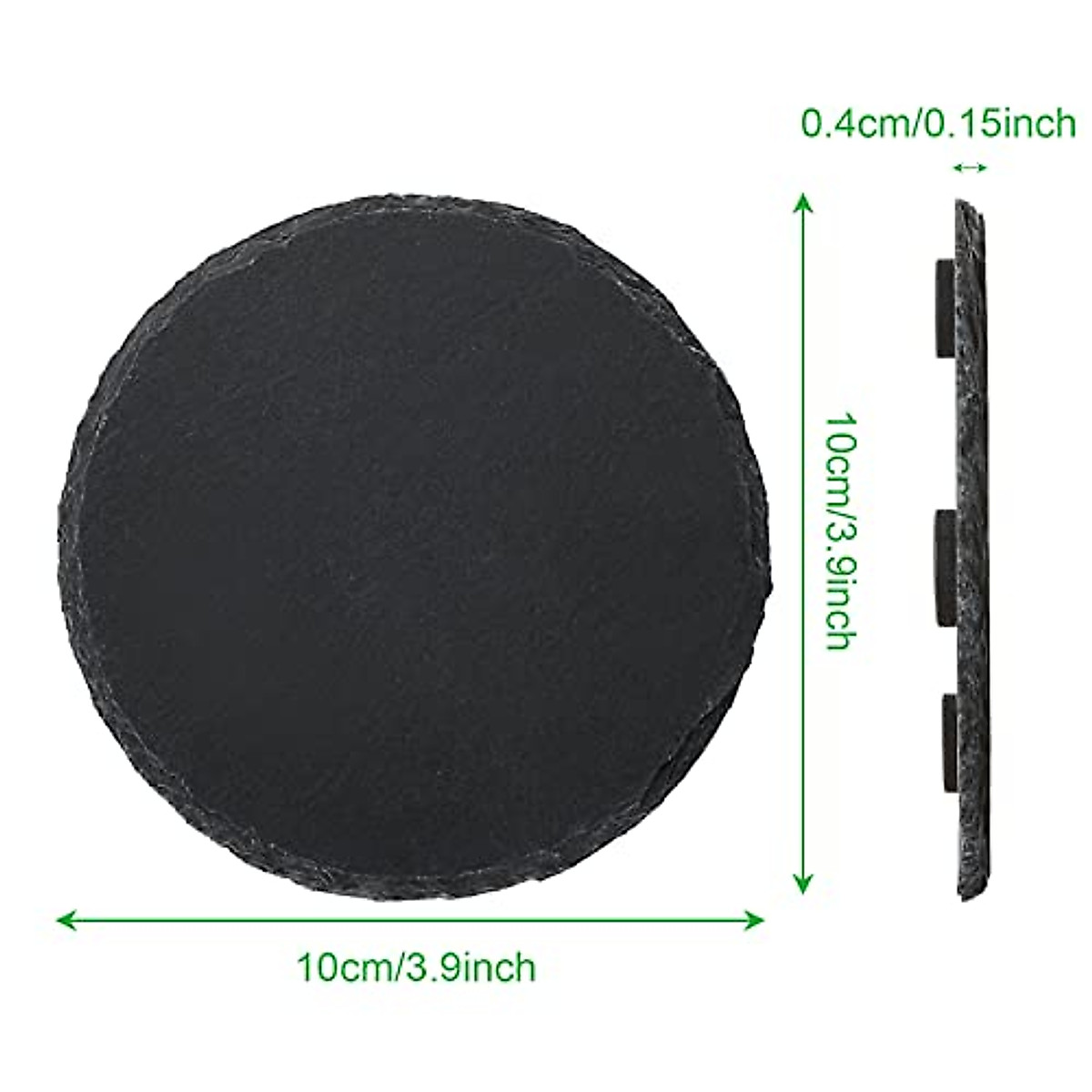 12 Pcs 4 Inch Round Slate Coasters, Drink Coasters, Handmade Rustic Stone Rock Coasters with Anti-Scratch Bottom for Cups Mugs Bar Kitchen Home Decor DIY Project, Natural Edge, Black