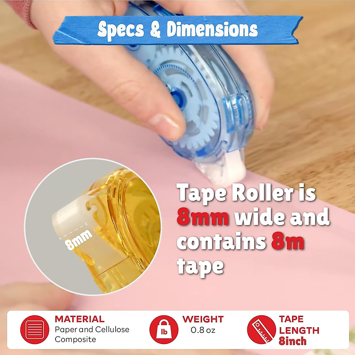 Double Sided Tape Roller, Scrapbook Tape Dispenser Runner, Photo-Safe, Neater Than Glue Sticks, Photo Tape for Scrapbooking- Glue Tape for Home Office School Crafts & Arts Projects (4)
