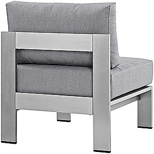 Modway Shore Aluminum Outdoor Patio Armless Chair in Silver Gray