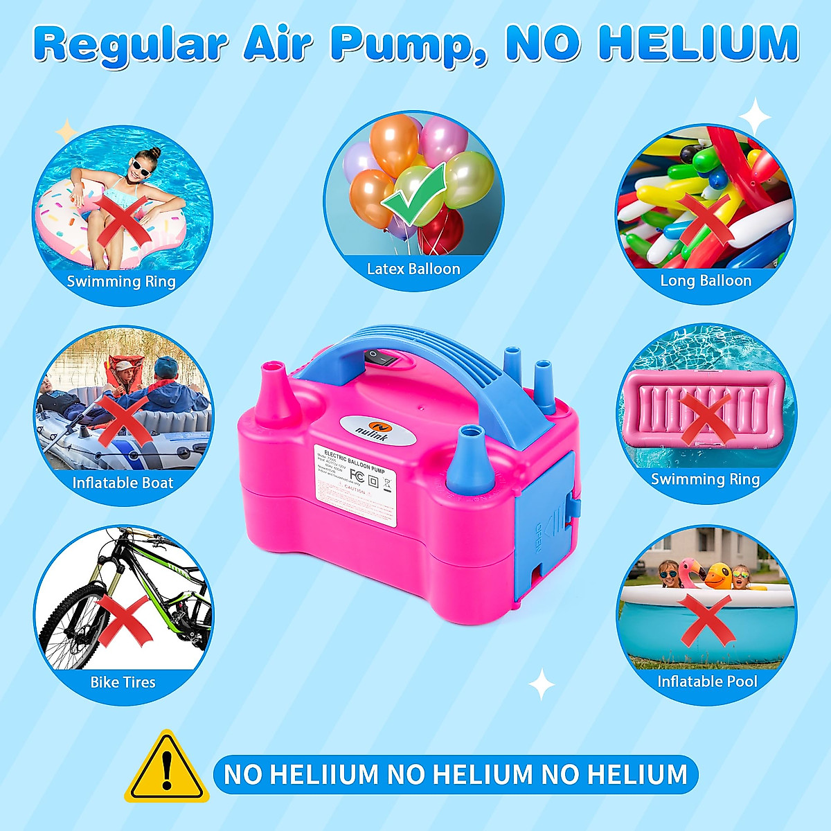 NuLink Electric Portable Dual Nozzle Balloon Blower Pump Inflation for Decoration, Party [110V~120V, 600W, Rose Red]