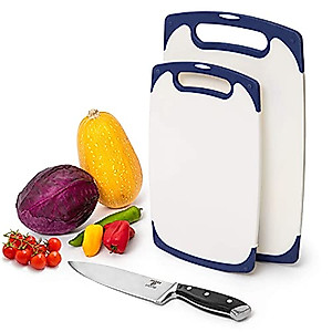 Moss & Stone 2 Piece Cutting Boards for Kitchen & Chef Knife | Polypropylene and Dishwasher Safe | 2 Chopping Board with Grip Handle | BPA-Free