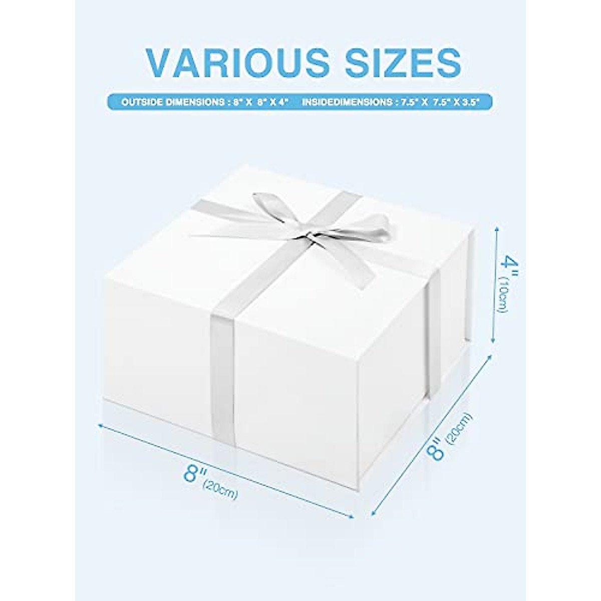 MESHA 8X8X4 Magnetic Gift Box,1PC Gift Box Magnetic Closure,White Gift Boxes with Lids for Keepsakes Jewelry Photography Coffee Mugs Home Ogranization