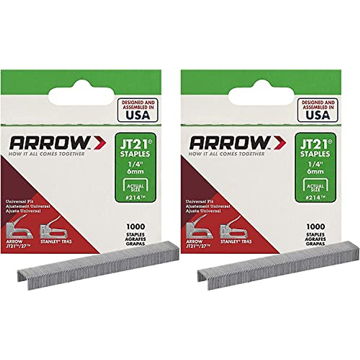 Arrow Fastener 214 Genuine JT21 1/4-Inch Staples, 1,000-Staples - 2 Pack