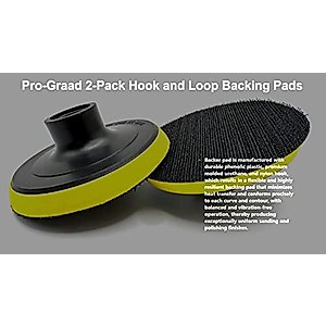 Pro-Graad 2 Pack 4" Hook and Loop Backing Pads Foam Backer Pad with 5/8”-11 – 4 inch Backup Pads for use with Angle Grinder or Drill Sanding Polishing Discs – Includes 2pcs 0.30” (8mm) Shank Adapters