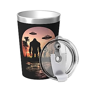 12oz Tumbler Bigfoot Moon Sasquatch Ufo Stainless Steel Cup With Straw And Lid Spill Proof Bulk Double Wall Vacuum Reusable Water Tumblers For Cold Hot Drink