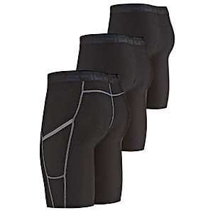 DEVOPS Men's Compression Shorts Underwear with Pocket (3 Pack) (Large, Black/Black/Black)