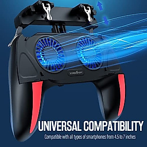 Mobile Game Controller with 4000mAh Power Bank & Cooling Fan, Phone Game Controller with L1R1 Triggers Joystick for PUBG/Call of Duty/Fortnite, Phone Gaming Grip Gamepad for 4.7-7" Android iOS Phone