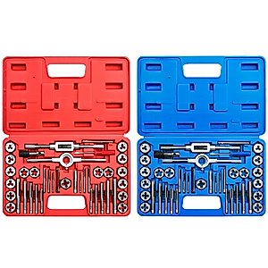 80-Piece Premium SAE and Metric Tap and Die Set - SAE Inch Size #4 to 1/2” and Metric Size M3 to M12, with Coarse, Fine and Pipe Threads | Essential Threading Kit with Complete Handles and Accessories