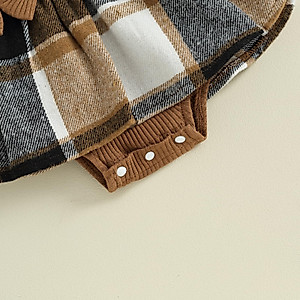 Newborn Baby Girl Fall Winter Outfit Set Plaid Romper Dress Ruffles Long Sleeve Clothes Jumpsuit with Bow Headband (Brown #3, 0-3 Months)