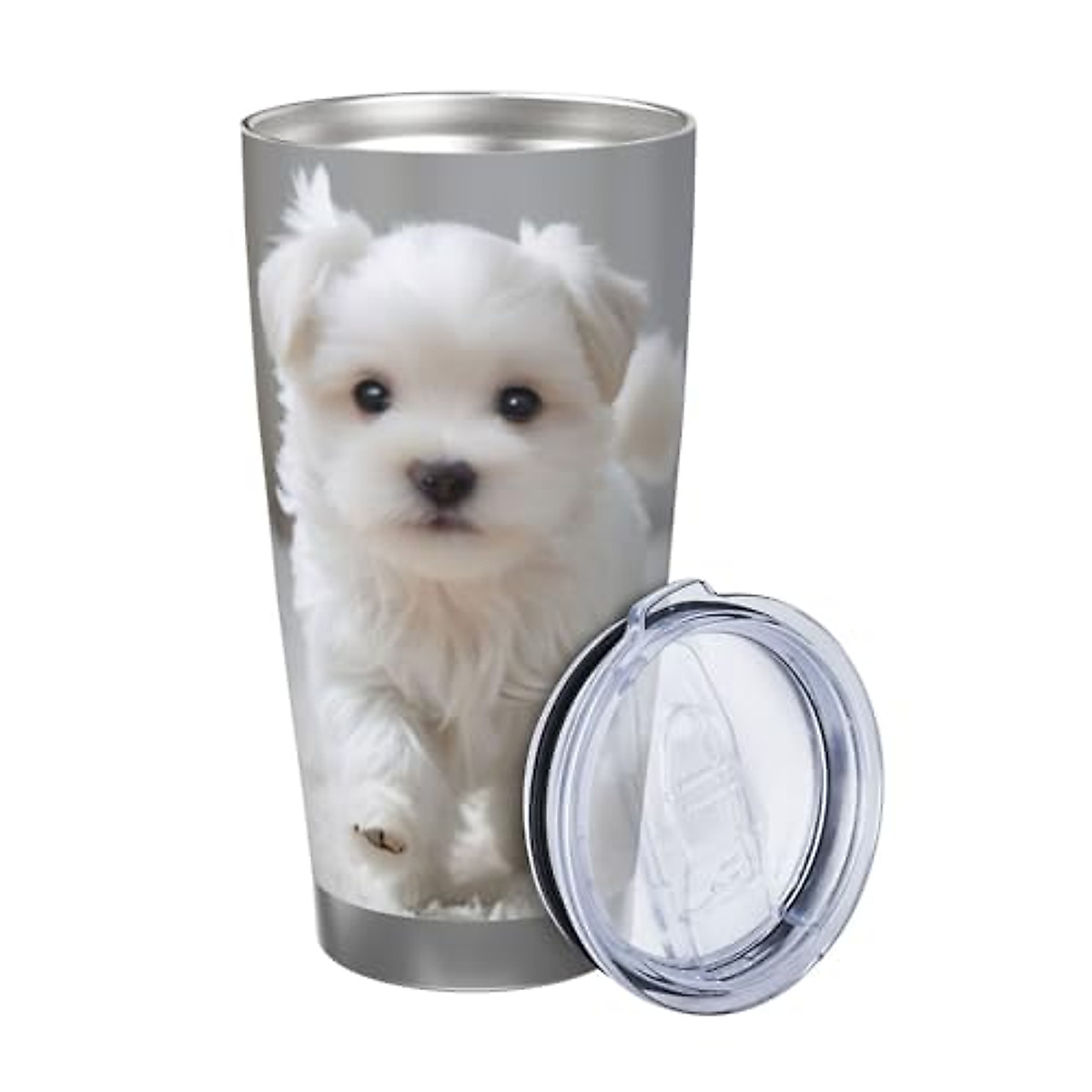 NHJKLWQSZ Cute Puppy Dog 20oz Stainless Steel Tumbler With Lid And Straw, Double Wall Vacuum Insulated Coffee Mug Travel Cups Leak-Proof Lid For Hot And Cold Drinks, Metal Straws And Brush