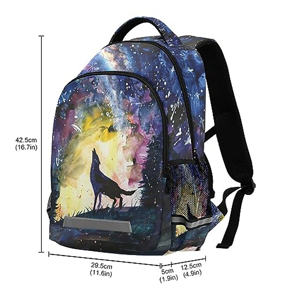 Sletend Teenage Girl’s Boy’s Backpack Middle School Student Bookbag Starry Sky Wolf Outdoor Daypack with Reflective Stripes, Large Capacity Printed Children's Backpack Student School Bag