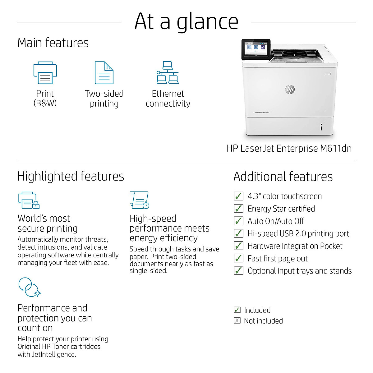 HP Laserjet Enterprise M611dn Monochrome Duplex Printer (7PS84A) (Renewed)