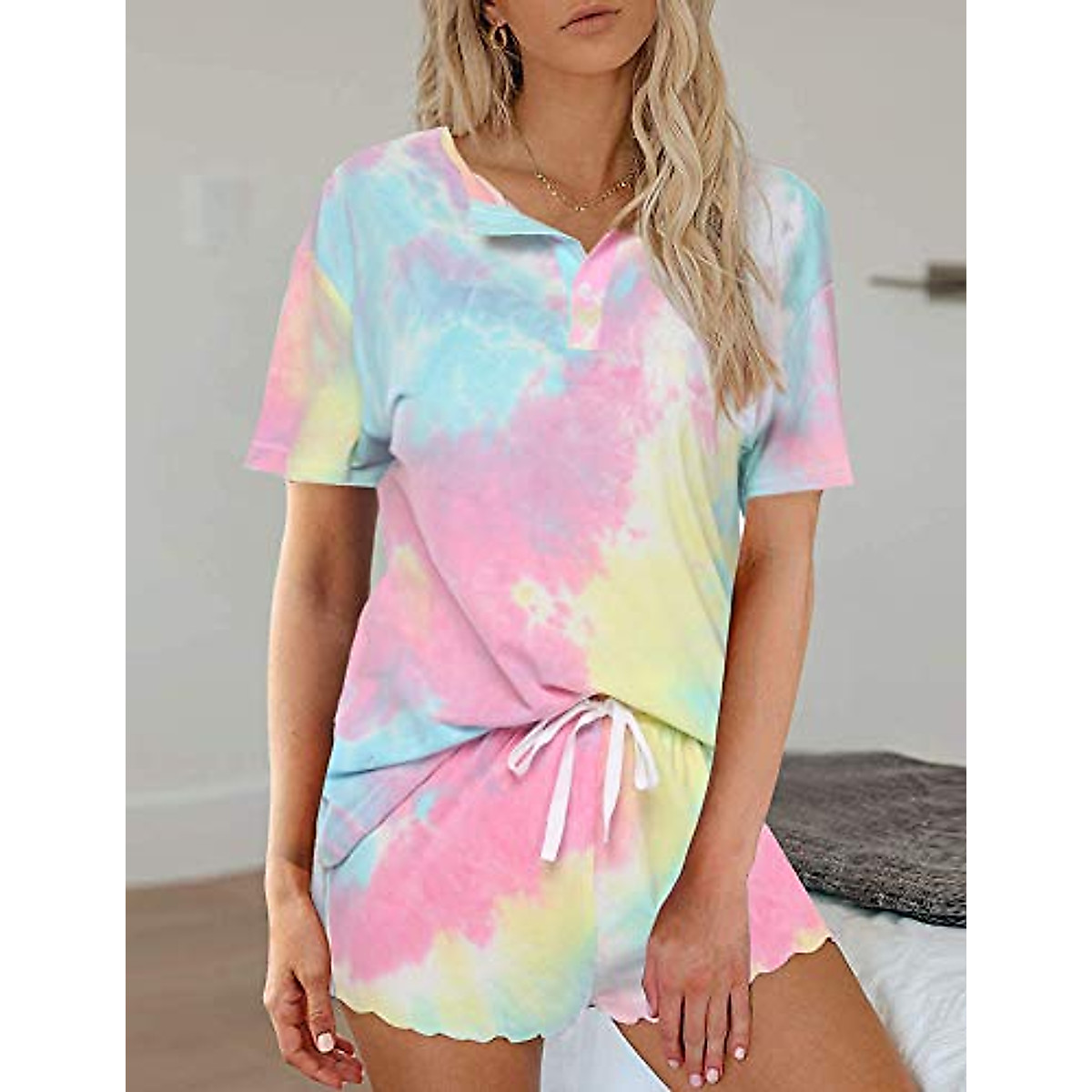 Ekouaer Tie Dye Pajamas Set Womens Loungewear Sleepwear 2 Piece PJ Sets