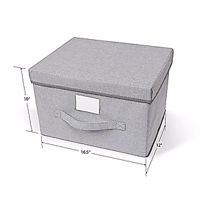 Primary Designs Pack of 3 Collapsible Closet Storage Cloth Bins with Strong Dust Proof Lids and Handles, Grey, Large Size (16.5"x12"x10")