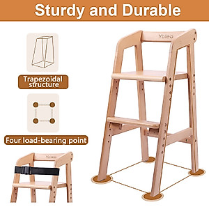 YOLEO High Chair Wooden for Toddlers Junior Childs, Sturdy Durable Dining Feeding Chair with Steps Grows with Child, Max 60kg (Natural Color)